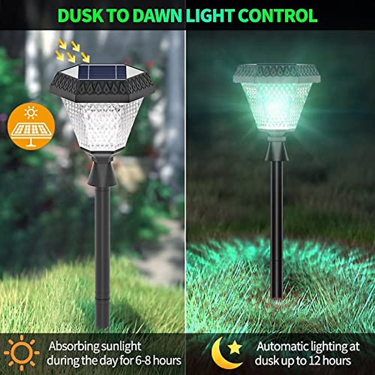 Gefolly Solar Pathway Lights Outdoor, Solar Post Lights IP66 Waterproof with 13 Color Lighting Modes, Solar Path Lights, Solar Powered Garden Lights for Yard, Walkway, Lawn Decorative -2 Pack