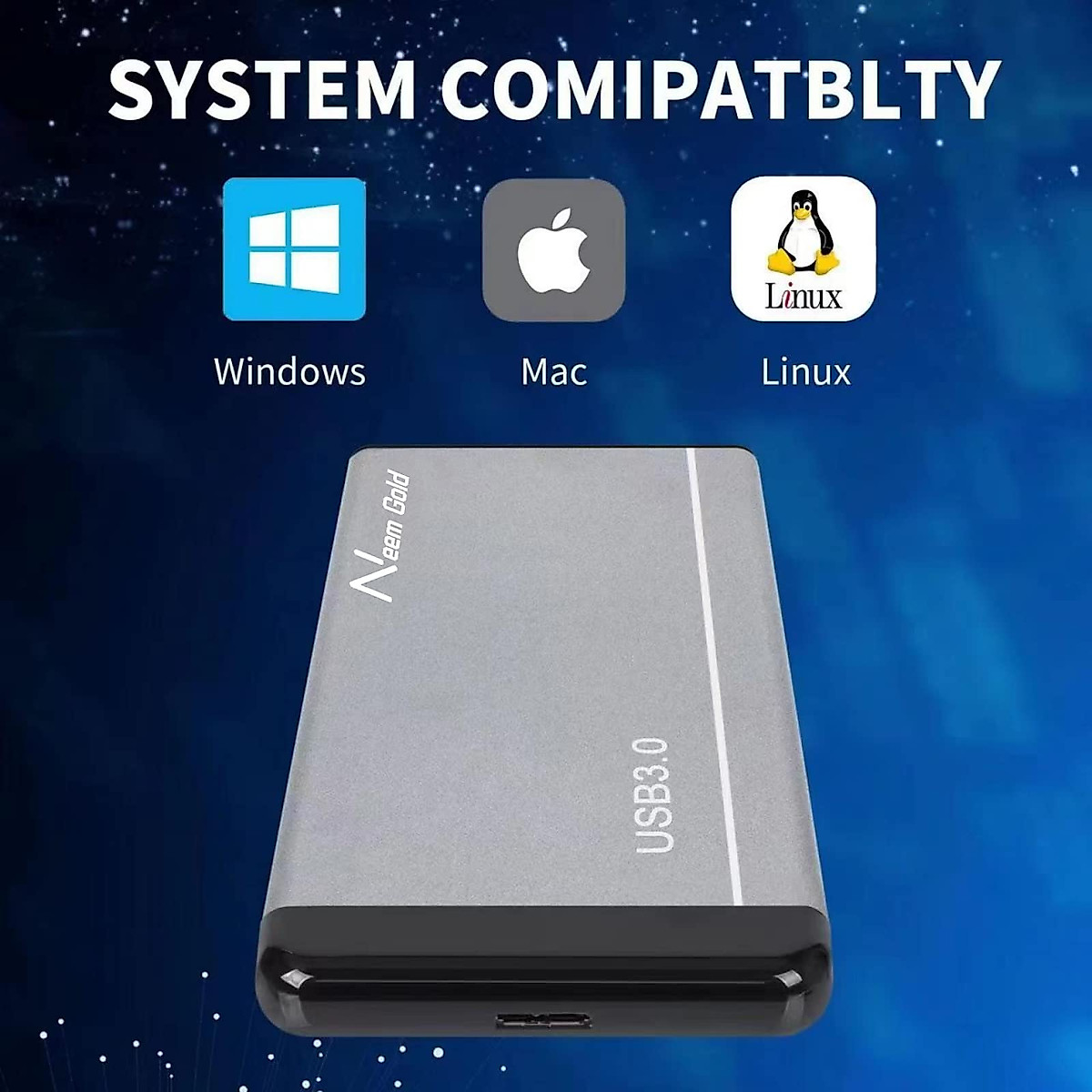 U&D 500GB 2.5 Inch Portable External Hard Drive USB3.0 Mobile HDD Storage Compatible for PC, Desktop, Laptop,Mac, MacBook, Chromebook, Xbox One, Xbox 360, PS4 (500GB, Grey)