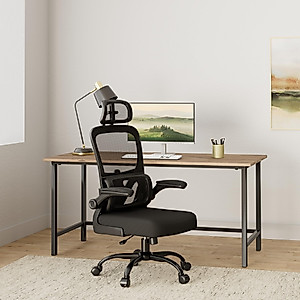 Laziiey Home Office Desk Chairs Ergonomic Chair with Lumbar Support Flip Up Arms Mesh Computer Chair with Comfortable Wide Seat Adjustable Headrest (Black)