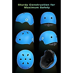 XJD Kids Bike Helmet,Multi-Sport Protective Gear Set for 3-5-8-14 Years Boys Girls with Knee and Elbow Pads Wrist Guards fit Roller Skates,Cycling,Skateboarding,Skating Scooter (Blue, Medium)