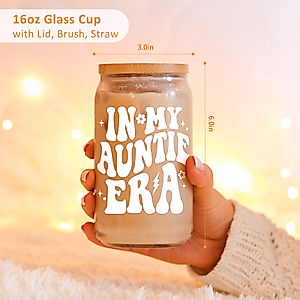 Fairy's Gift Aunt Cup, Cute Aunt Gifts - Iced Coffee Cup, 16 oz Glass Cup with Lid & Straw - Christmas, Birthday Gifts for Auntie, Best Aunt, New Aunt - Auntie Gifts from Niece, Nephew