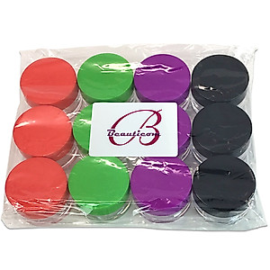 Beauticom 12 Pieces USA 20G/20ML Round Clear Jars with MultiColor Lids for Acrylic Powder, Rhinestones, Charms and Other Nail Accessories - BPA Free