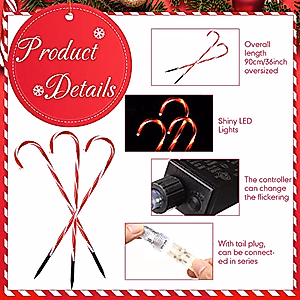 12 Pcs 36 Inch Giant Christmas Candy Cane Pathway Markers Lights, LED Outdoor Decorations, Extra Large Yard Pathway Stake Lights for Lawn Garden Driveway Walkway Xmas Decor