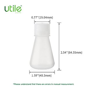 Utile Plastic Erlenmeyer Flask Set with Screw Caps, 12pcs of Vol.25ml Scientific Conical Flask Laboratory Flask, with Molded Graduations, 4023.0630.12