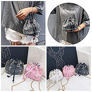 Women Crossbody Bucket Bag Mini Drawstring Shoulder Bags Travel Tote Handbags Casual Purse Satchels with Flower Embroidery