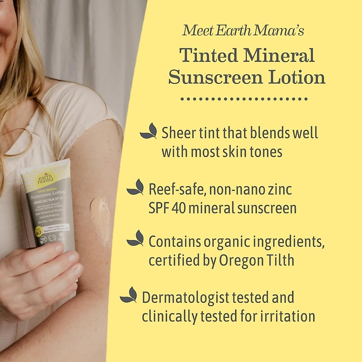 Earth Mama Tinted Mineral Sunscreen Lotion SPF 40, Contains Organic Argan and Red Raspberry Seed Oil, 3-Ounces