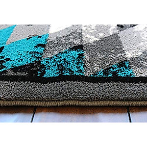 Masada Rugs, Stephanie Collection Area Rug Southwest Native American Distressed Design 1106 Turquoise Grey White Black (4 Feet X 5 Feet)