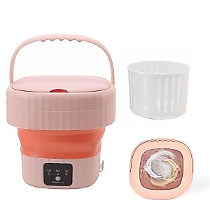 Septpenta 6L Portable Mini Washing Machine with Drain Valve, Foldable Design, Even Washing Speed, Sock Washer for Apartment, Camping, Travel, Underwear, Baby(Pink USA)
