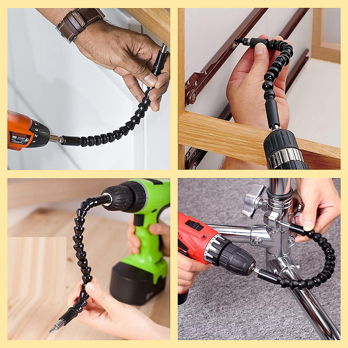 Jamiikury 90 Degree Right Angle Driver, 11.6 Inch Bendable & Flexible Screwdriver Extension Soft Shaft and 10pcs Screwdriver Bit Set, Power Screwdriver Drill Extension Kits - Pack of 12