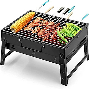 Uten Portable Charcoal Grill, Stainless Steel Folding Grill Table top Outdoor Smoker BBQ for Camping, Beach Barbecue, Smoker Grill for Camping Picnics Garden Beach Party (Small 13.7''x9.4''x 2.3'')
