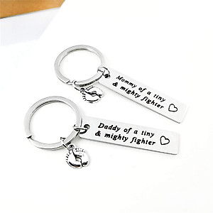 Joint Gou NICU Dad Mom Preemie Baby Gift - Mommy/Daddy of A Tiny Mighty Fighter Keychain New Born Gift Fathers Day
