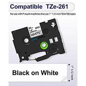 Unistar Compatible PTouch 36mm TZ Tape Replacement for Brother Label Maker 36mm Label Tape TZe-261 TZ261 for Brother Ptouch PT-P910BT T-P900 PT-3600 PT-550, 1-1/2 Inch Laminated Black on White, 2PK