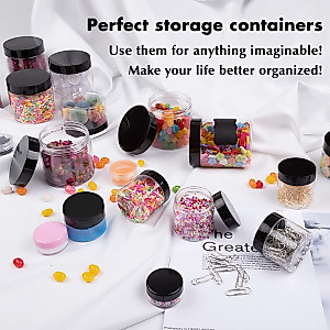 4 oz Plastic Jars with Lids, Round Clear Cosmetic Jars, Wide-mouth Plastic Containers with Inner Liners and Labels for Beauty Products, Makeup, Lotions, Body Scrub, Creams (Black Lid, 6 Pieces)