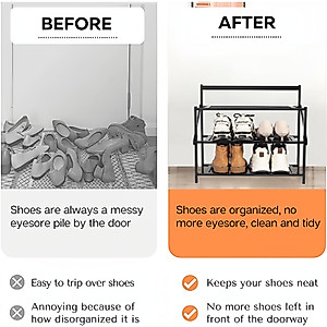 COMAX Folding Bamboo Shoe Rack for Entryway Small Space, Installation-Free Foldable Shoes Storage Organizer, Free Standing Three Shelf Shoe Stand for 6-9 Pairs, Small Shoe Rack 3 Tier 20 Inch Wide