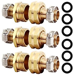 YELUN Solid Brass Garden Hose Repair Connector with Clamps Hose End Repair Kit,Fit for 3/4"Garden Hose Fitting,Male and Female Hose Fittings(3/4"-3 Set)