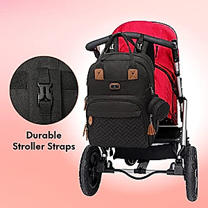 Dikaslon Diaper Bag Backpack with Portable Changing Pad, Pacifier Case and Stroller Straps, Large Unisex Baby Bags for Boys Girls, Multipurpose Travel Back Pack for Moms Dads, Black
