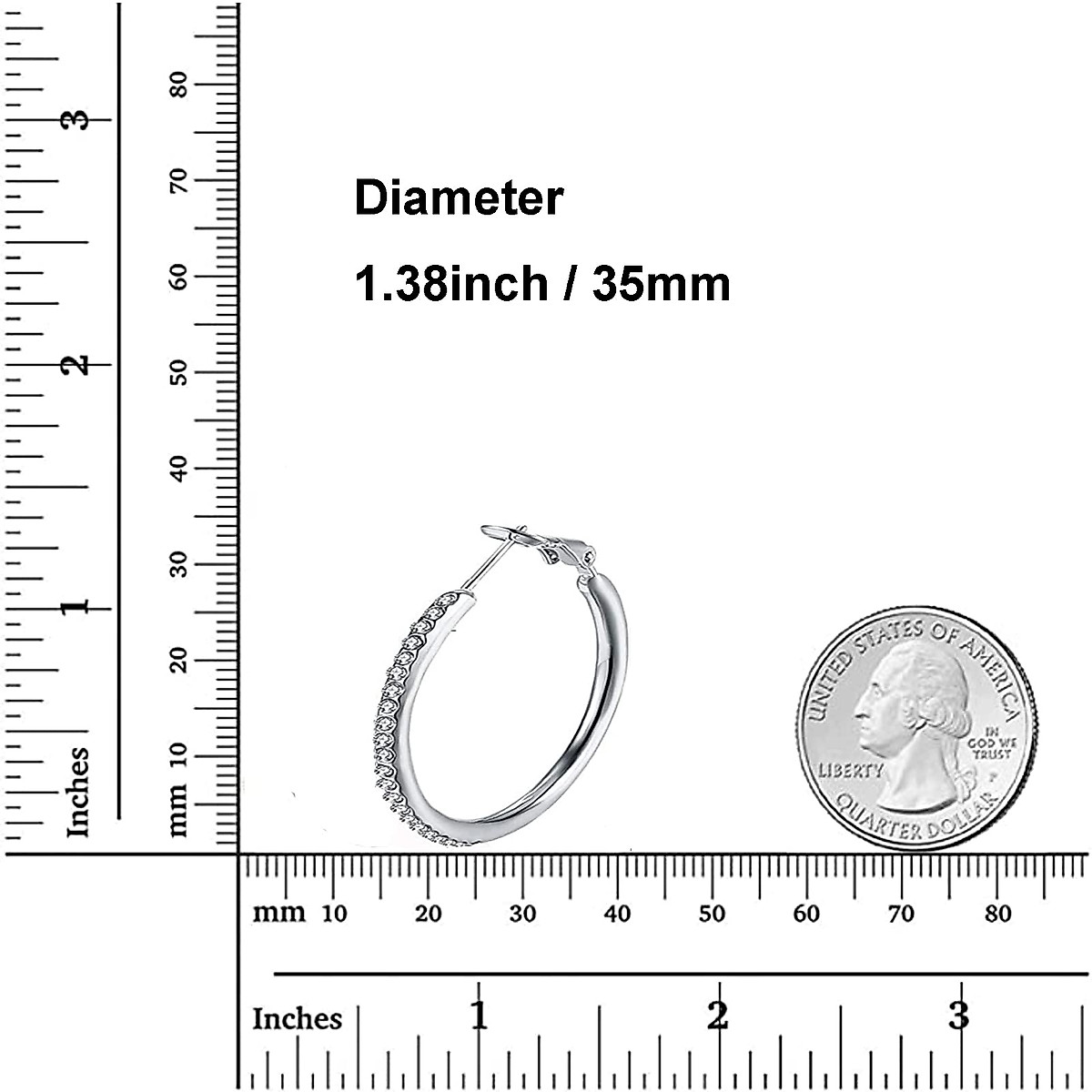 YUQIGG Silver Hoop Earrings, Fashion CZ Cubic Zirconia Rhinestone Hoops White Gold Plated Hoop Earrings for Women Gifts 1.38in