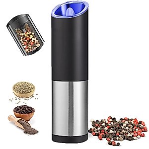 AUYI Automatic Salt and Pepper Grinder Gravity - Stainless Steel Pepper Grinder Operation with On/Off Button,4 AAA Batteries Powered (Not Include)
