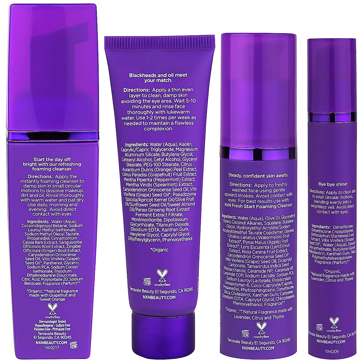 NxN Oil Control System - Set with Kaolin Clay Face Mask, Mattifying Primer, Cleansing Face Wash, & Daily Moisturizer - Oily Skin Sebum Control Kit for Men & Women