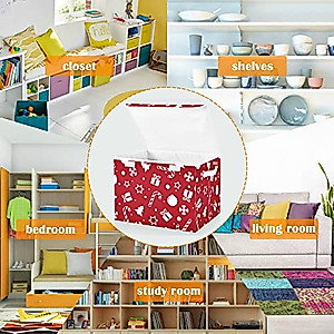 CaTaKu Red Christmas Tree Storage Bins with Lids and Handles, Fabric Large Storage Container Cube Basket with Lid Decorative Storage Boxes for Organizing Clothes