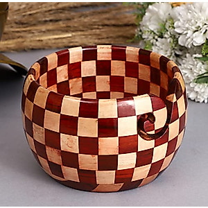 Brainmart Handmade Wooden Yarn Bowl Knitting Bowl Large Crochet Yarn Holder Bowl with Box Crocheting Accessories (7 * 4 Inches)