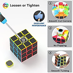 Vdealen Speed Cube Set, Puzzle Cube Bundle of 2x2x2 3x3x3 4x4x4 Pyramid Magic Cube Set, Birthday Party Christmas Stocking Stuffers Gift for Kids Teens Adults(Carbon Fiber Sticker)