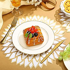 100 Pack Disposable Gold Metallic Round Paper Place Mats 13 Inch Laminated Paper Leaf Dining Table Decoration Pressed Paper Round Table Mates for Dining Table Wedding Home Decoration (Gold Bloom)