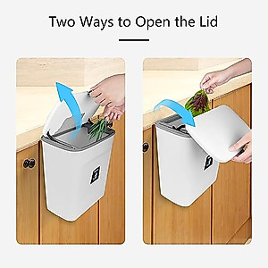 VIGIND 9L/2.4 Gallon Hanging Trash Can for Kitchen Cabinet Door with Lid, Small Under Sink Garbage Can,Trash Bin for Bathroom, Wall Mounted Counter Waste Compost Bin, Plastic  (White)