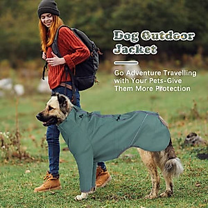 ROZKITCH Dog Jacket Waterproof Dog Raincoat with Zipper Harness Opening Reflective Strip for Small Medium Large Dog, Windproof Adjustable Rainwear with Two Leg Protectors High Collar, Pet Vest Green