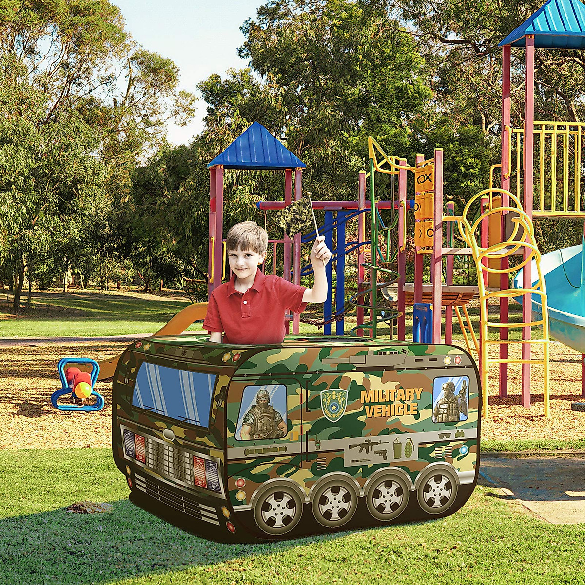FUN LITTLE TOYS Military Pop Up Play Tent with Army Costume, Children Play Tent for Indoor & Outdoor