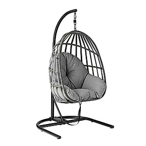 Generic VcJta Gray Hanging Egg Chair with Cushion Outdoor Garden Patio Furniture Relaxation Spot for Home, Grey, E116093319735