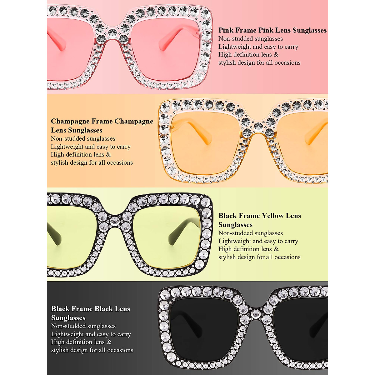Frienda Oversize Square Glitter Sunglasses Sparkly Sunglasses Retro Thick Frame Sunglasses