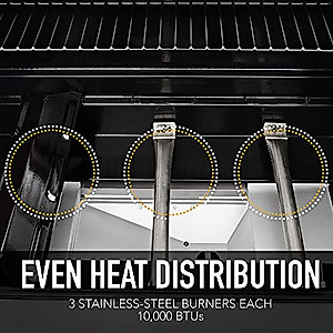 Permasteel 3-Burner Gas Grill | Cast Iron Cooking Grates, Grilling Tools Holder, Foldable Sides, PG-A40301-BK, Pedestal Style, 30000 Total BTUs - Black