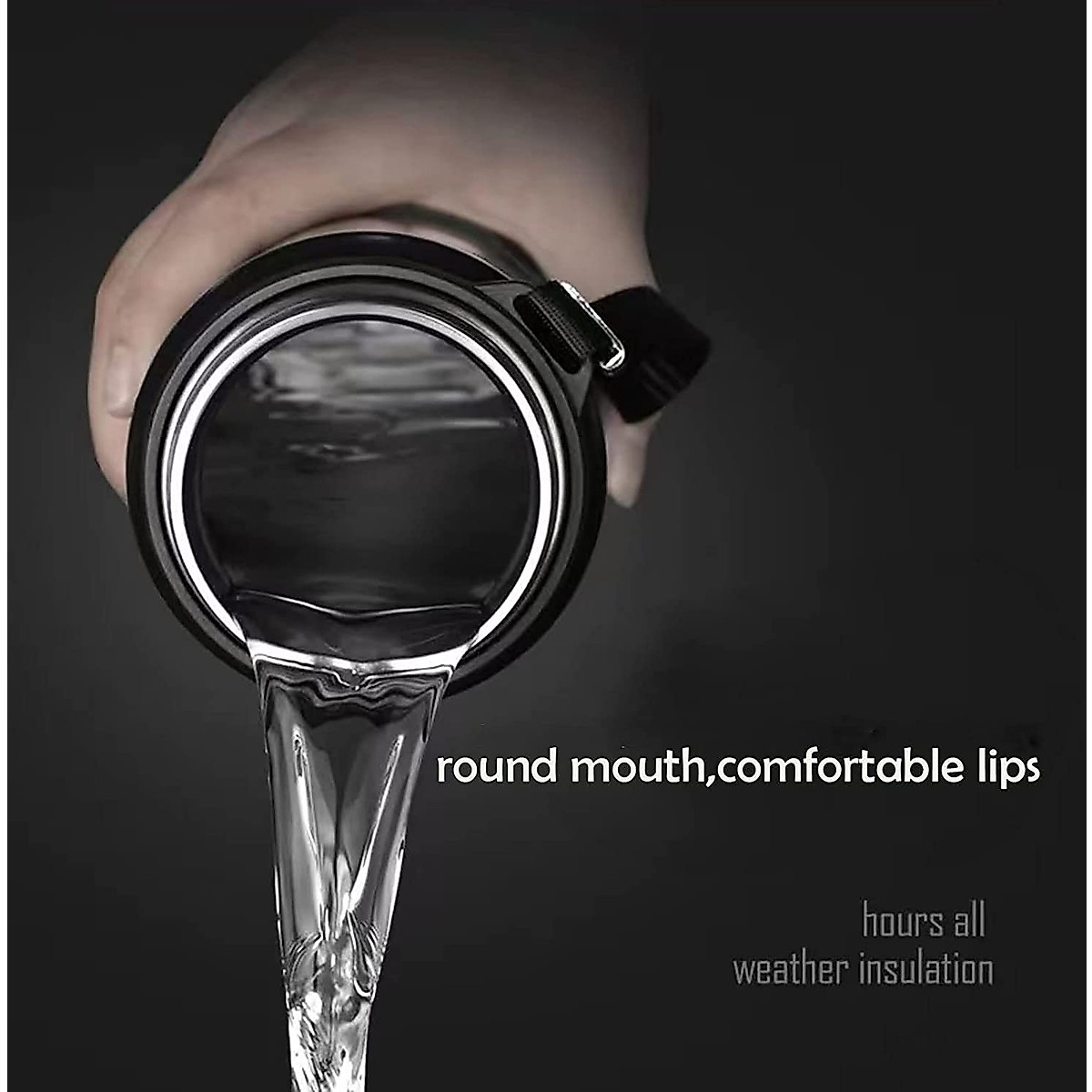 WAASS Insulated Water Bottle - Hot and Cold Travel Flask with leakproof Lid - Perfect for Hot Coffee & Tea (Black)