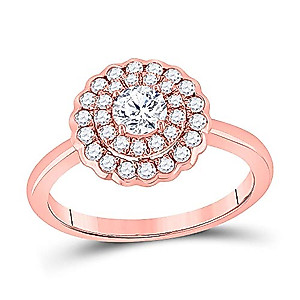 FB Jewels 14kt Rose Gold Round Diamond Double Halo Bridal Wedding Engagement Ring 3/4 Cttw Size 8