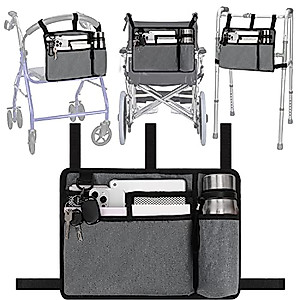 supregear Walker Bag with Cup Holder, Water-Resistant Wheelchair Pouch Folding Walker Accessory Basket for Wheelchairs, Rollators, Scooters, Grey