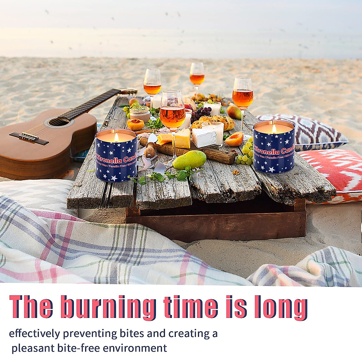 Citronella Soy Candles Outdoor, Yvenjoy American-Flag Long-Lasting Scented Candles Gifts Set for Women Natural Soy Wax Candle, Portable Travel Jar Candle for Home, Garden, Backyard, 2-Pack x 8oz