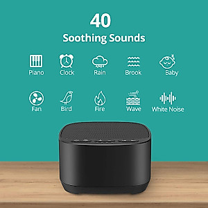 Magicteam Sleep Sound White Noise Machine with 40 Natural Soothing Sounds and Memory Function 32 Levels of Volume Powered by AC or USB and Sleep Timer Sound Therapy for Baby Kids Adults (B-Black)