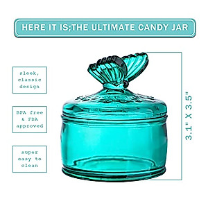 kanpura Green Embossed Glass Jar with Lid,Crystal Glass Candy Dish,Candy Jars Jewelry Box for Wedding Party Buffet, 3.5 oz