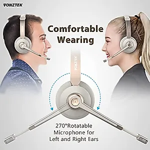 Vonztek Bluetooth Headset with Microphone, Wireless Headphones with Noise Cancelling Mic, 26hrs talktime, On Ear Headphones with Mic Mute for PC/Mac/Laptop/Zoom/Skype/Ms Teams/Call Center/Office/Home