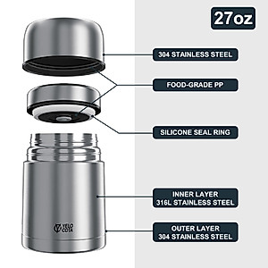 Yelocota Thermos for Hot Food,20Oz Vacuum Insulated Stainless Steel Lunch Food Containers, Wide Mouth Soup Flask for Hot Food, Leak Proof Food Jar for School Office Travel