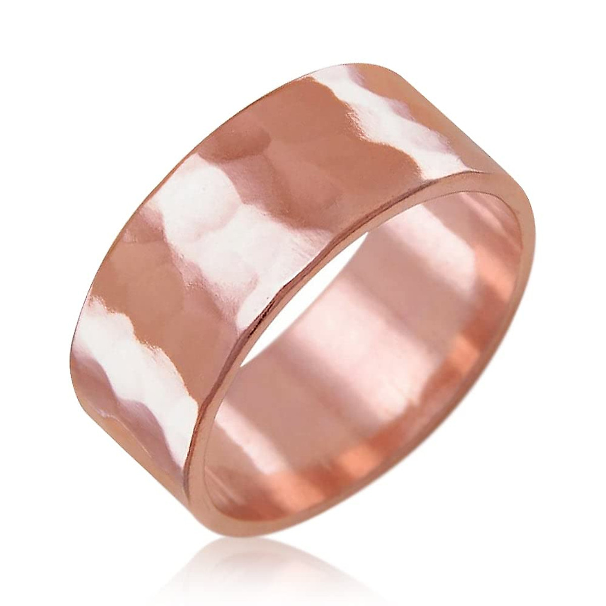 IVY & BAUBLE Uncoated Hammered Solid Copper Ring Band for Men & Women | Made In USA | 8mm |Size 12