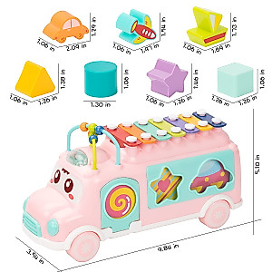 UNIH Baby Toy 12-18 Months,Bus Xylophone for Kids Toy, Baby Toys for 1 Year Old Boys and Girls with Building Blocks, Musical Toys for Toddlers 1-3, Early Educational Toys for Festival Christmas