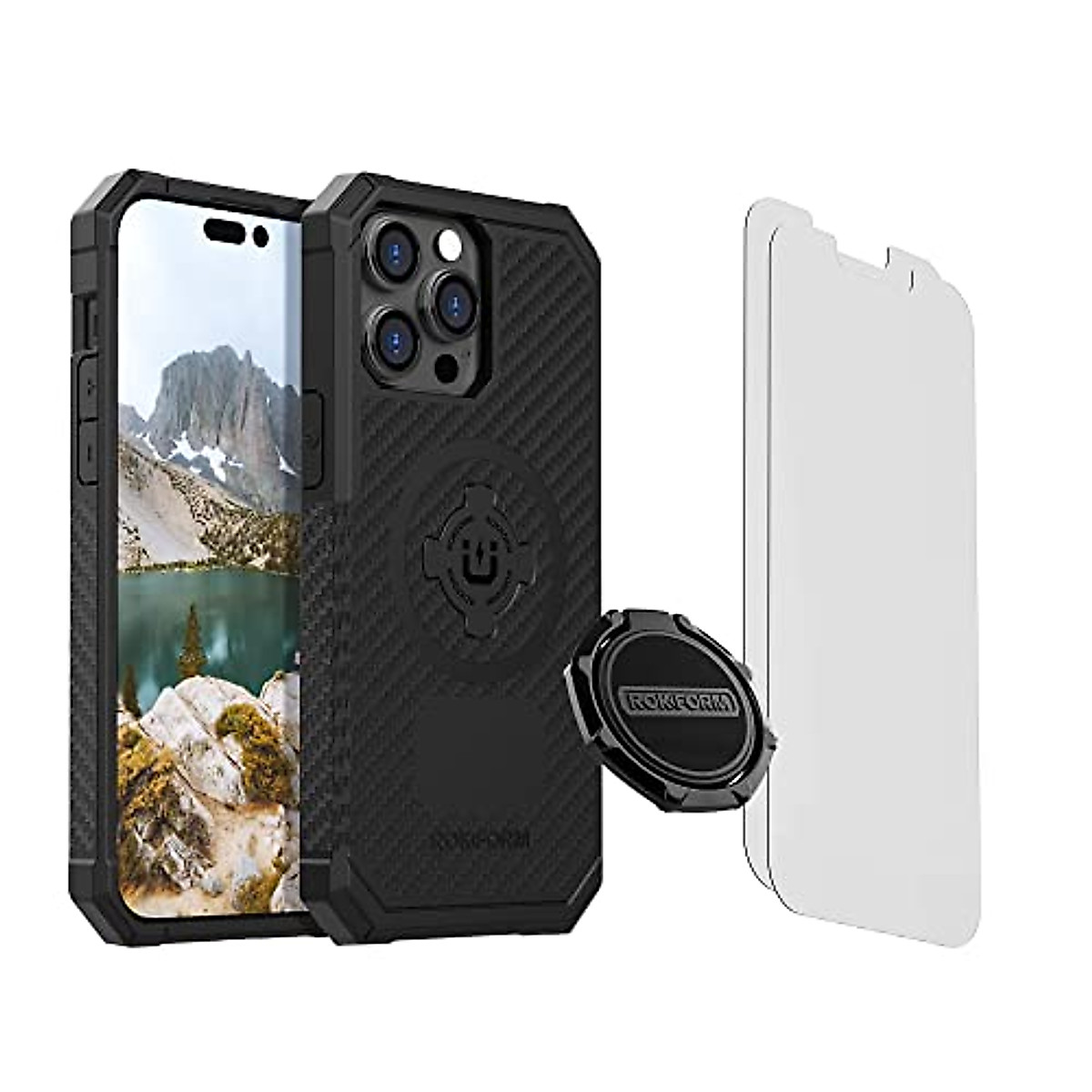 Rokform - iPhone 14 Pro Max MagSafe Compatible Rugged Case + RokLock Sport Ring Stand & Grip + 2-Pack Screen Protector Kit