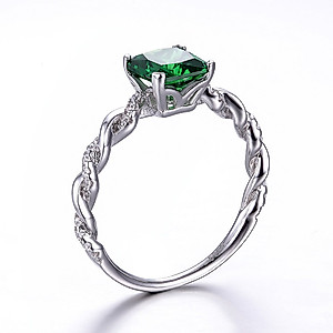 Merthus 7x7mm Square Shape Simulated Emerald 925 Sterling Silver Twist Rope Band Ring for Women Size 6