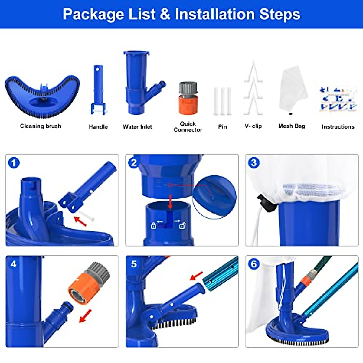 PooLuck Upgraded Portable Pool Vacuum Jet Underwater Cleaner W/Brush Bag Handheld Portable Pool Vacuum Swimming Pool Mini Jet Vacuum Pool Cleaner Pool Spa Jet Vac for Above Ground Pool Vacuum Head