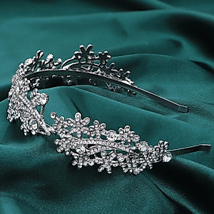 Ammei Headpiece Wedding Headband Crystal Bridal Headdress Flower Design Headpiece For Women (Silver)
