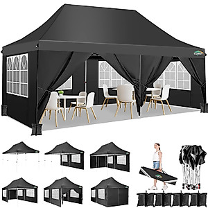 COBIZI 10x20ft Pop Up Canopy Tent with 6 Removable Sidewalls, Easy Up Commercial Canopy, Waterproof and UV50+ Gazebo with Portable Bag, Adjustable Leg Heights,Party Tents for Parties, with 4 Sandbags