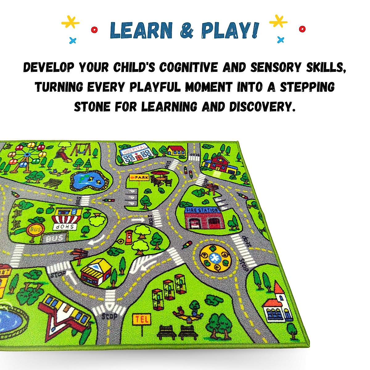 ToyVelt Kids Carpet Playmat Car Rug – Educational Road Traffic Carpet Multi Color Play Mat - X-Large 71" x 39" Best Kids Rugs for Playroom & Kid Bedroom – for Ages 3-12 Years Old