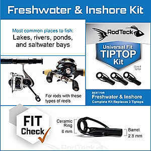 RodTeck Universal Fit Tiptop Kit | Freshwater and Inshore | Fishing Rod Tip Repair Kit